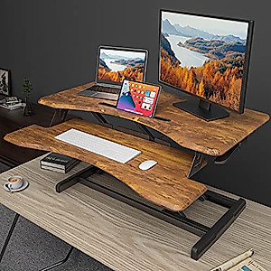 FEZIBO Standing Desk with Height Adjustable 37 Inches Standing Desk Converter Stand up Riser Tabletop Workstation Fits Dual Monitor Rustic Brown