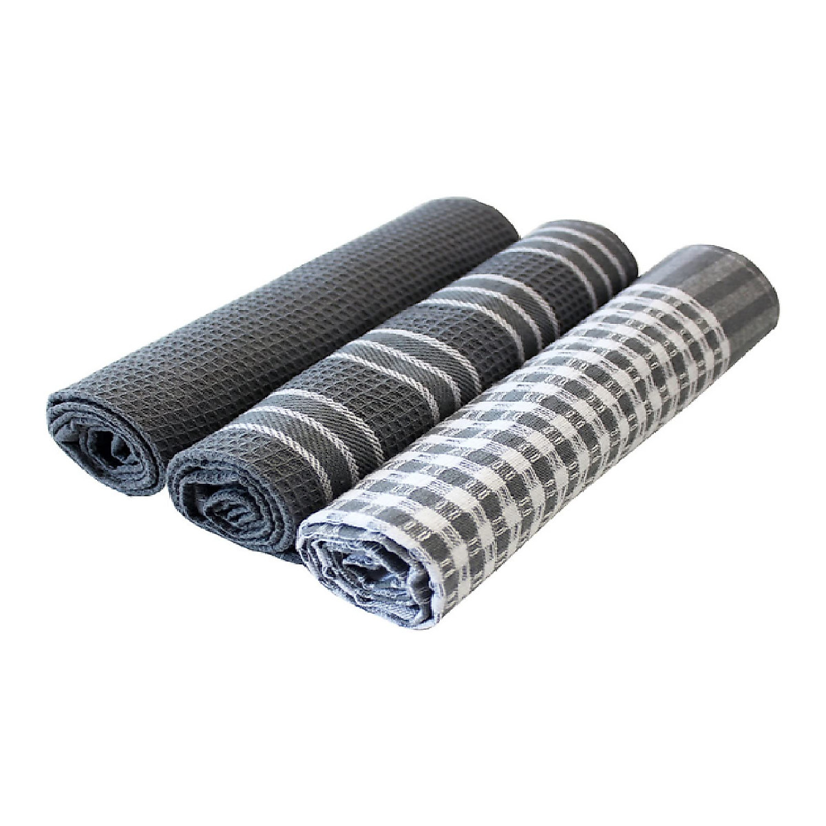 Akma's textile 100% Natural Cotton Kitchen Towels (17”x 28”, 3 Pack), Set of 3 Waffle Weave Tea Towels, Highly Absorbent Cloth Dish Napkins, Quick Drying Dish Towels, Classic Cloth Napkins, Dark Gray