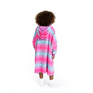 Sleep On It Pajamas Wearable Blanket Hoodie For Kids Oversized Hooded Blanket Sweatshirt for Girls Plush Sherpa Fleece (Pink Ombre, M/L)