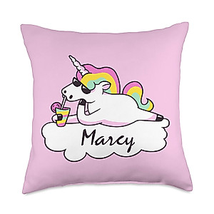 Custom Marcy Gifts & Designs for Girls Funny Unicorn Marcy Name Gift Trendy Pink Personalized Throw Pillow, 18x18, Multicolor