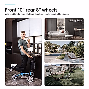 ELENKER Steerable Knee Walker with 10" Front Wheels Deluxe Medical Scooter for Foot Injuries Compact Crutches Alternative Blue