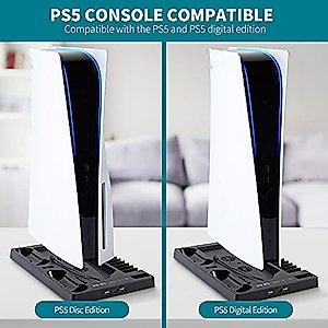 HAPROUND PS5 Vertical Stand with Cooling Fan and Dual Controller Charger - Indicator Lamps and 15 Game Slots, Fast Cooling Through Metal Base, PS5 Console Compatible