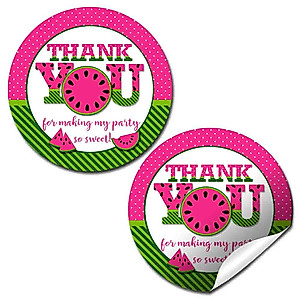 Pink Watermelon Birthday Party Thank You Sticker Labels, 40 2" Party Circle Stickers by AmandaCreation, Great for Party Favors, Envelope Seals & Goodie Bags