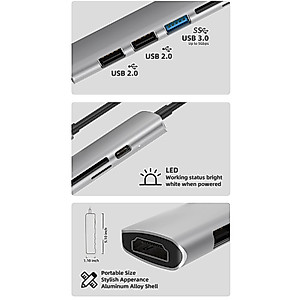 USB C Hub, Slim Aluminum Body, USB C Adapter, 7 in 1 with 4K HDMI Output, 1 USB 3.0, 2 USB-A, SD/TF Card Reader, 100W PD, USB C Dongle for MacBook Pro/ Air, iPad Pro, Dell XPS More Type C Devices