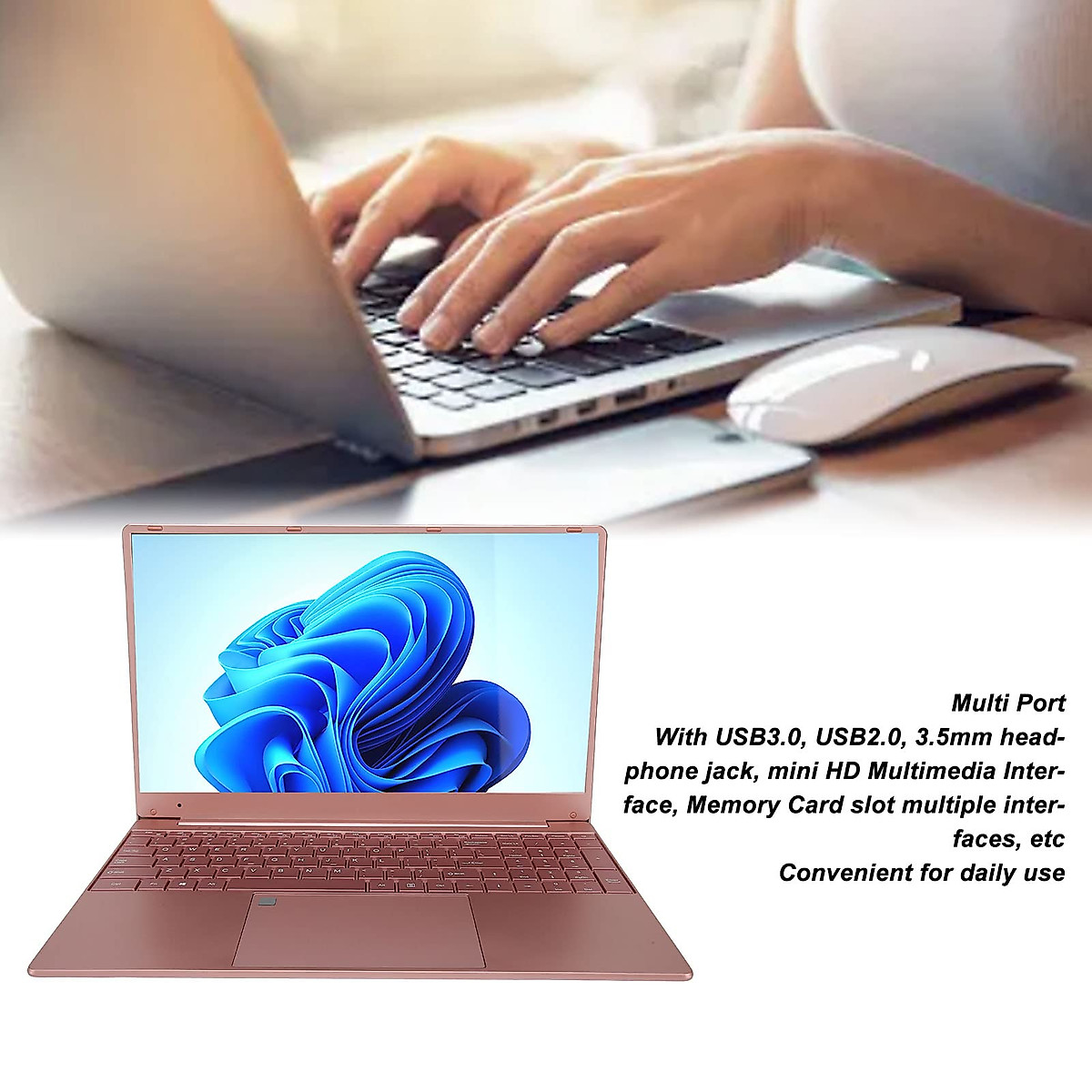 PUSOKEI 15.6in Laptop Computer, Intel N5095 CPU LPDDR4 12GB RAM 128G ROM 1080P HD IPS Display,Portable Laptop, for Windows 10 Laptop with Fingerprint Unlock and Numeric Keypad