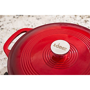 Lodge 3.6 Quart Enameled Cast Iron Oval Casserole With Lid– Dual Handles – Oven Safe up to 500° F or on Stovetop - Use to Marinate, Cook, Bake, Refrigerate and Serve – Island Spice Red