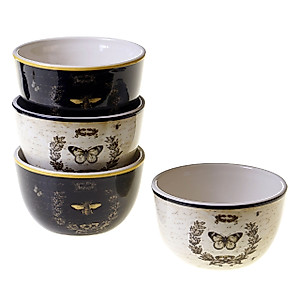 Certified International French Sunflowers Ice Cream Bowl, 6-Inch, Assorted Designs, Set of 4,, Black