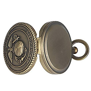 JewelryWe Bronze Retro Pocket Watch United States Marine Corps Engraved Men's Quartz Pocket Watch for Xmas