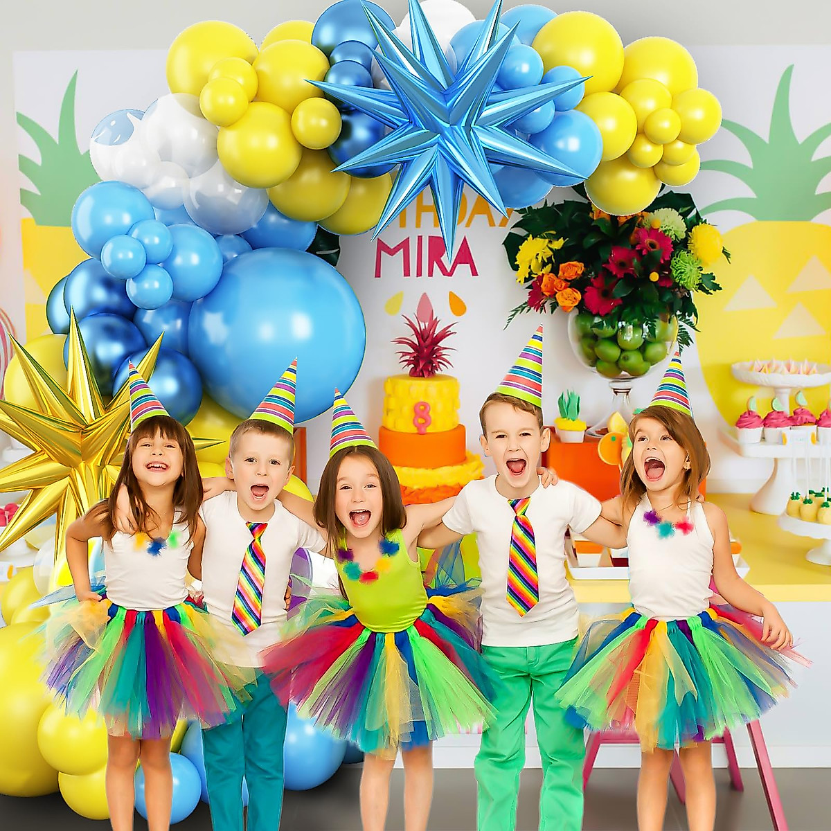 Adorely Yellow Blue Clear Balloon Arch Kit with Explosion Star Balloons, Cartoon Sponge Theme Balloons Garland Kit for Boys Girls Cartoon Sponge Birthday Baby Shower Sponge Bob Party Supplies