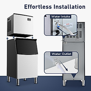 ICEVIVAL Commercial Ice Maker Machine, 400lbs/Day, SECOP Compressor, 250lbs Storage, Ice Ready in 8 to 15mins, Auto-Cleaning Stainless Industrial Ice Machine, Air Cooled, Restaurant/Business/Home