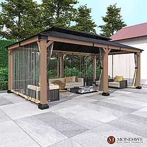 Cedar Wood Gazebo 12x20Ft Hardtop Gazebo Solid Cedar Wood Framed Gazebo Canopy Outdoor Fir Wood Galvanized Steel Double Roof Pavilion Heavy Duty for Patio Lawn Garden with Netting