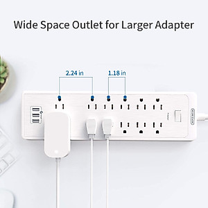 Extra Long Surge Protector Power Strip with USB Ports, NTONPOWER Power Strip with 12 Outlet(2 Widely Space), 15Ft/25Ft Long Extension Cord, Flat Plug Power Strip, Wall Mountable for Home Office, White