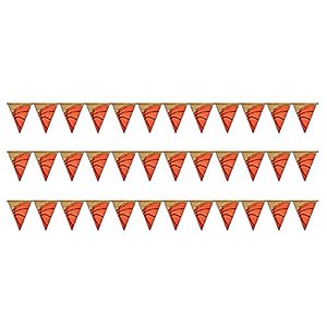Beistle Plastic Pennant Banners 3 Piece Birthday Basketball Decorations Sports Party Supplies, 11" x 12', Orange/Black/Tan