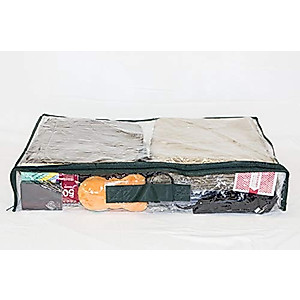 5-Pack Clear Vinyl Zippered Storage Bags 24 x 16 x 4 Inch with Dark Green Trim, 11 x 14.5 Insert Pocket and Handle