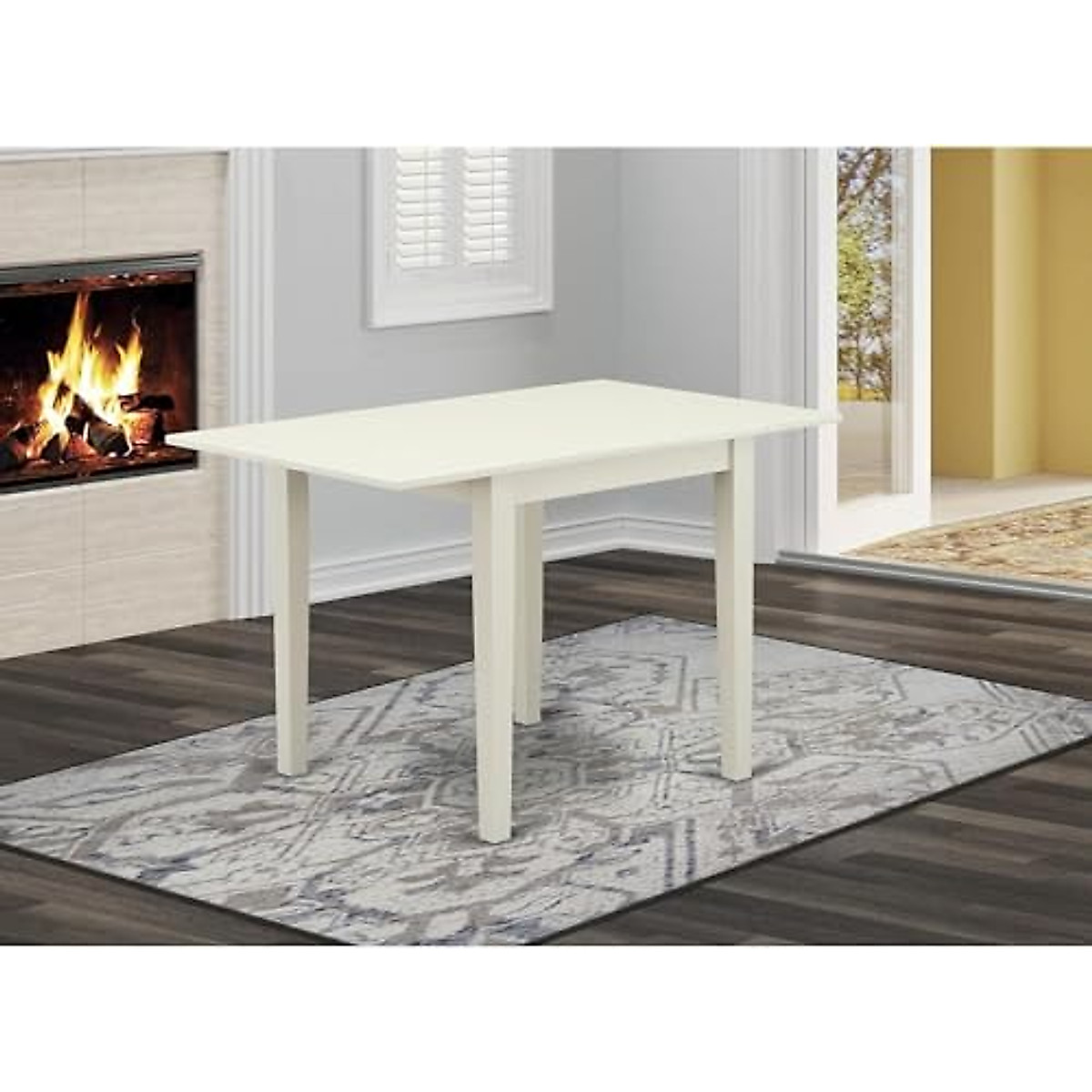 East West Furniture NDT-LWH-T Norden Mid-Century Modern Dining Table - a Rectangle Dining Table Top with Dropleaf & Stylish Legs, 30x48 Inch, Linen White