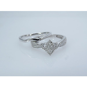 Dazzlingrock Collection 0.33 Carat (Cttw) Round White Diamond Marquise Shape Engagement Ring Set 1/3 CT, Sterling Silver, Size 7