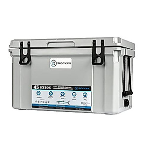 iROCKER 45L Roto-Molded Hard Cooler, Heavy Duty Ice Box Equipped with Quick Drain Water Release Valve, 26" x W 15" x H 16", Cooler Gray
