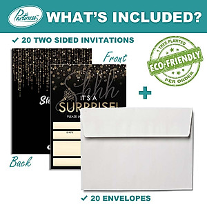 Partiness Surprise Birthday Party Invitations for Men and Women, Black and Gold 60th, 70th, 80th Adult Surprise Retirement Party, part004 0