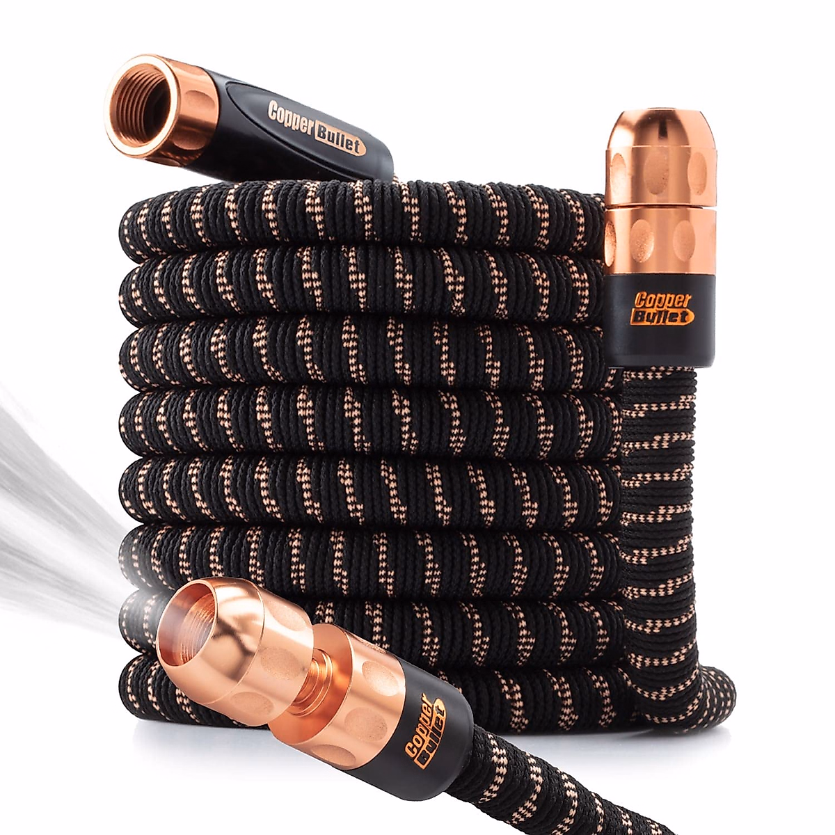 2024 Pocket Hose Copper Bullet AS-SEEN-ON-TV Expands to 75 ft REMOVABLE Turbo Shot Multi-Pattern Nozzle 650psi 3/4 in Solid Copper Anodized Aluminum Fittings Lead-Free Lightweight No-Kink Garden Hose