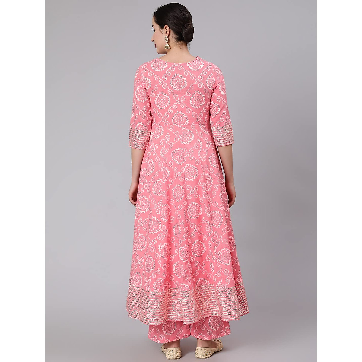 DREAMANGEL FASHION Womens Party Wear Pure Cotton Anarkali Kurta and Palazzo With Dupatta (as1, alpha, s, regular, regular, Pink, Small)