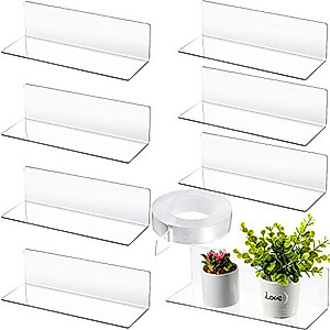 8 Pieces Acrylic Floating Shelves, 12 Inch Acrylic Wall Mounted Hanging Shelf Acrylic Bookshelf with 5 Meters Nano Double Sided Tape for Bedroom, Gaming Room, Living Room, Bathroom, Office (Clear)