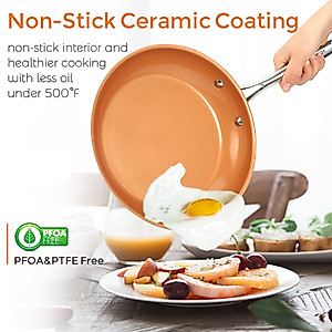 TUMIDY 8 Inch Frying Pan Nonstick Skillet with Ceramic Coating Oven Safe Stainless Steel Induction Fry Pan Include Silicone Spatula