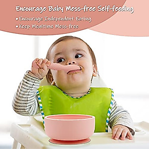 HIWOOD Baby Suction Bowls with Leakproof Premium Plastic Lids, Super Strong Suction Bowl for Babies & Toddlers, First Feeding Baby Silicone Bowls, Dishwasher Microwave & Freezer Safe (Set of 2)