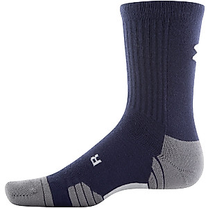 Under Armour Youth Team Crew Socks, 1-Pair, Midnight Navy/Graphite/White, Small