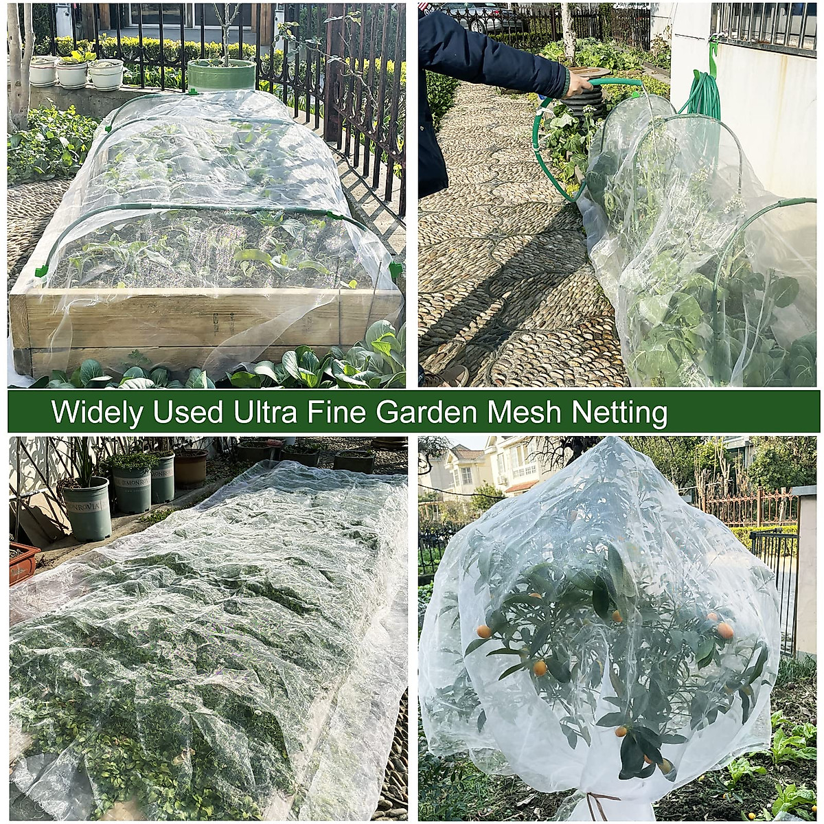 Garden Netting Ultra Fine 8x10Ft, Plants Cover, Barrier Mesh for Plant Vegetables Fruit Flower Tree, Row Covers Raised Bed Protection Net, Bird Animals Screen