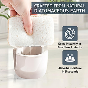 MOPHONICHOME Sponge Holder For Kitchen Sink, Kitchen Sink Sponge Holder - Quick Drying Stone Sponge Holder, Diatomaceous Earth Sponge Holder (3.14x2.75x2.36 inches, Cream)