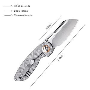 Kizer OCTOBER Folding Knife 2.91 Inches 20CV Blade Steel Pocket Knife Titanium Handle Ki3569A1