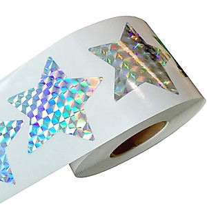 Glitter Foil Metallic Star Stickers Labels,Christmas Metallic Silver Star Stickers Self-Adhesive Scrapbooking Party Favors Teacher Supplies,DIY Decoration for Party, Kids, Office (500pcs/roll)