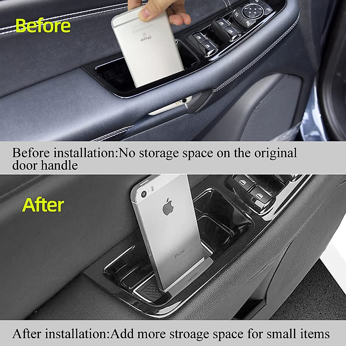 Vesul Front Row Door Side Storage Box Compatible with Ford Edge 2015-2024 Armrest Phone Container Door Organizer Handle Pocket ABS Tray Insert Glove Pallet