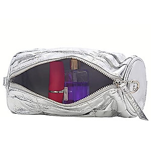 Evening Clutch Bag Shine Bright Metallic PU Crossbody Pleated Bag for Bridal Wedding Birthday Prom Party (Silver)