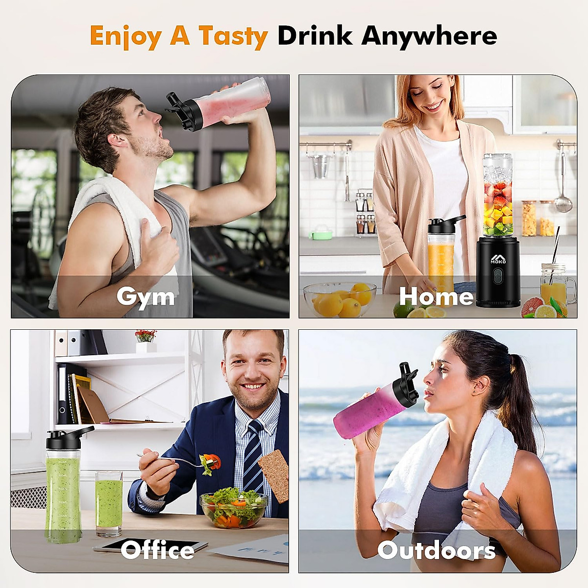 MoKo Countertop Blender for Kitchen for Smoothies/ice, Portable Blenders Personal Size with 22 OZ BPA Free Travel Cup and Lid, 6 Stainless Steel Blades for Powerful Blending, Black