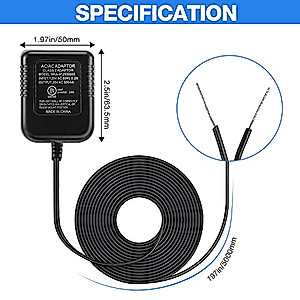 16-24Volt Transformer, C Wire Power Adapter Compatible with Eufy Video Doorbell, UL Certified 20VAC 500mA Transformer with 16.4 ft Cable Supply Power with Security Chime