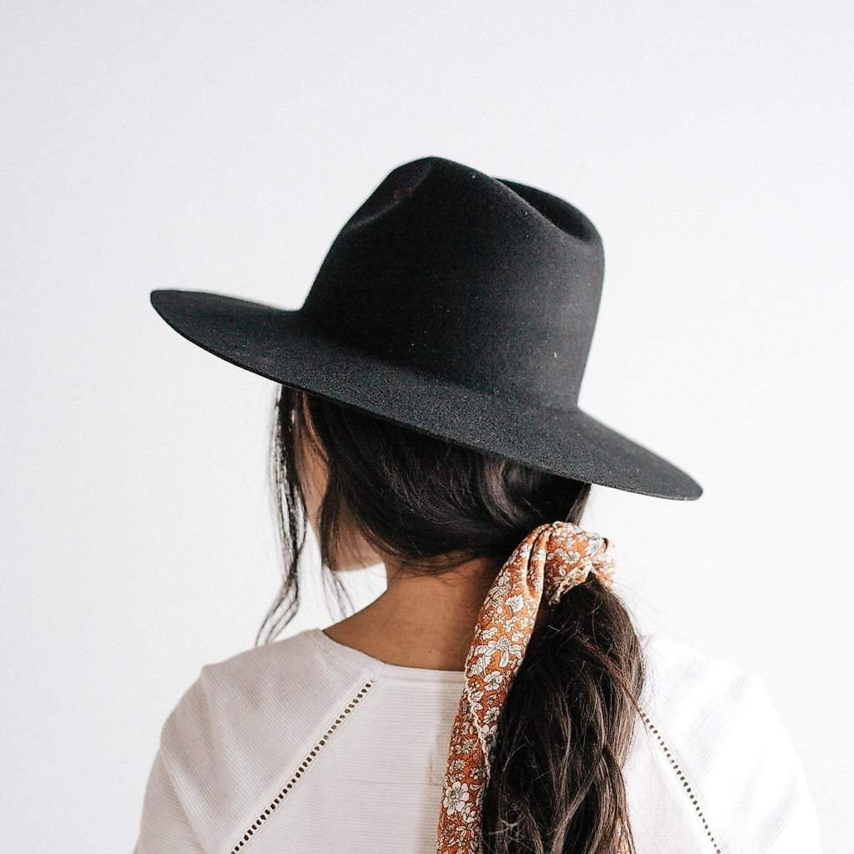 Eohak Womens Belt-Buckle-Panama-Hat Wool Womens Wide Brim Fedora Hat (S-M) Black