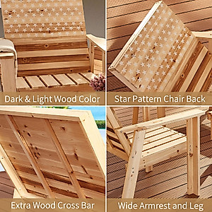 PatioFestival Patio Conversation Sets 4Pcs Wooden Grain Outdoor Furniture Sets with Star Pattern Back Wide Armrest, Chairs & Coffee Table