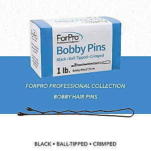 ForPro Professional Collection Bobby Pins (400-Count Approx), Black, 2" L, Ball-Tipped, Crimped, Non-Slip, Non-Damaging, 1 Lb.