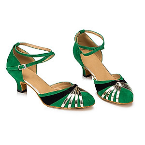 Misu Women's Closed Toe Suede Sole Latin Salsa Tango Practice Ballroom Dance Shoes with 2.0" Heel,Green Nubuck,9.5 B(M) US