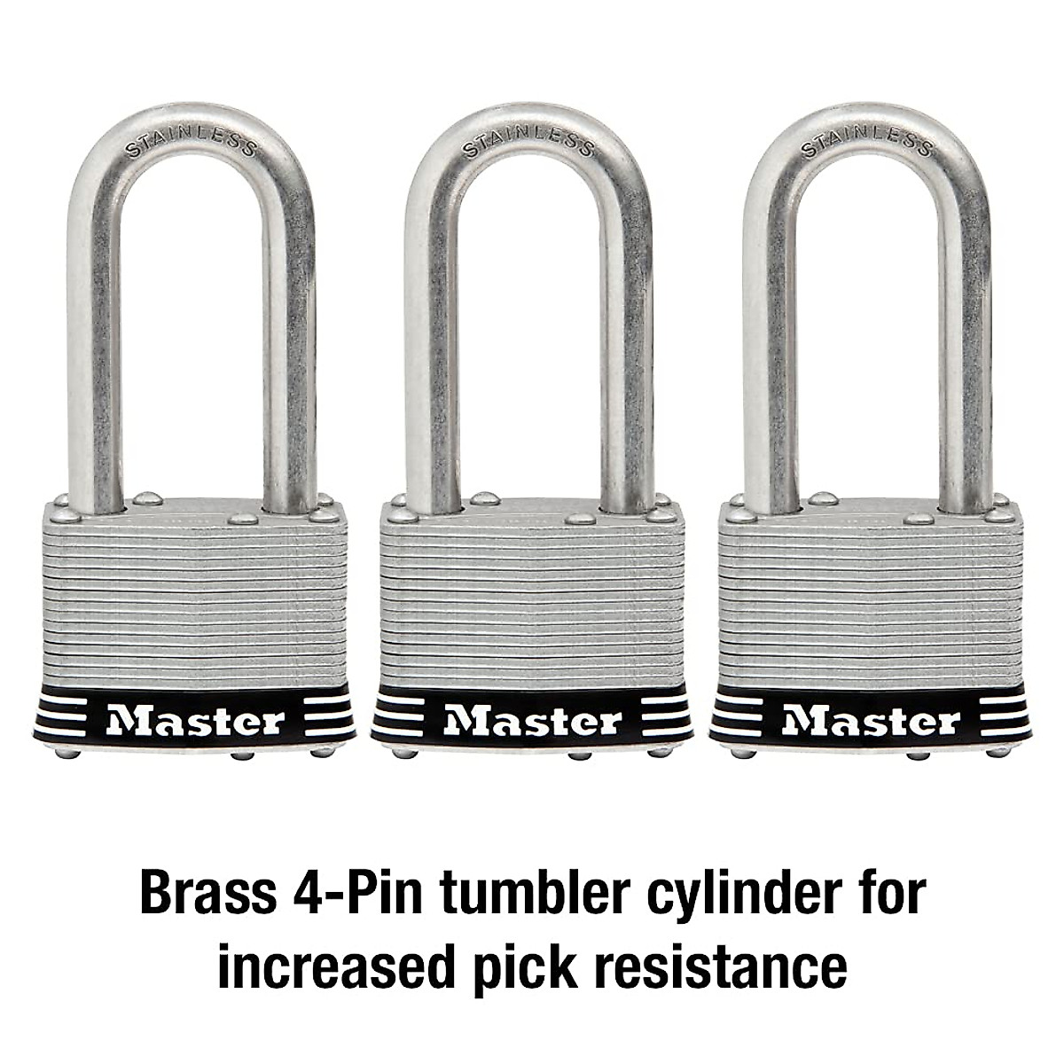 Master Lock 1SSTRILH Stainless Steel Outdoor Padlock with Key, 3 Pack Keyed-Alike, Silver