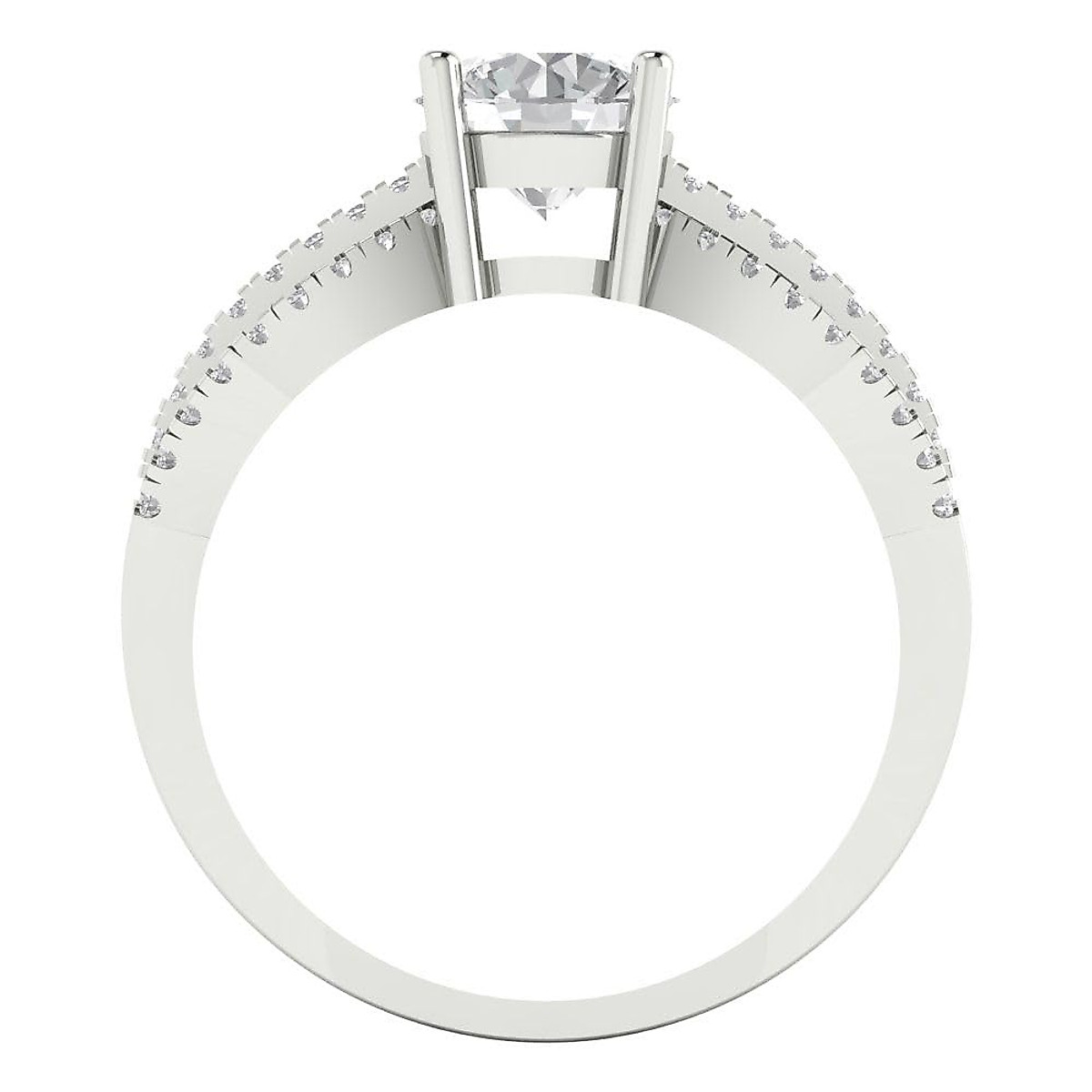 1.27 Ct Brilliant Round Cut Clear Simulated Diamond 14K White Gold Solitaire with Accents Engagement Anniversary Ring Size 10