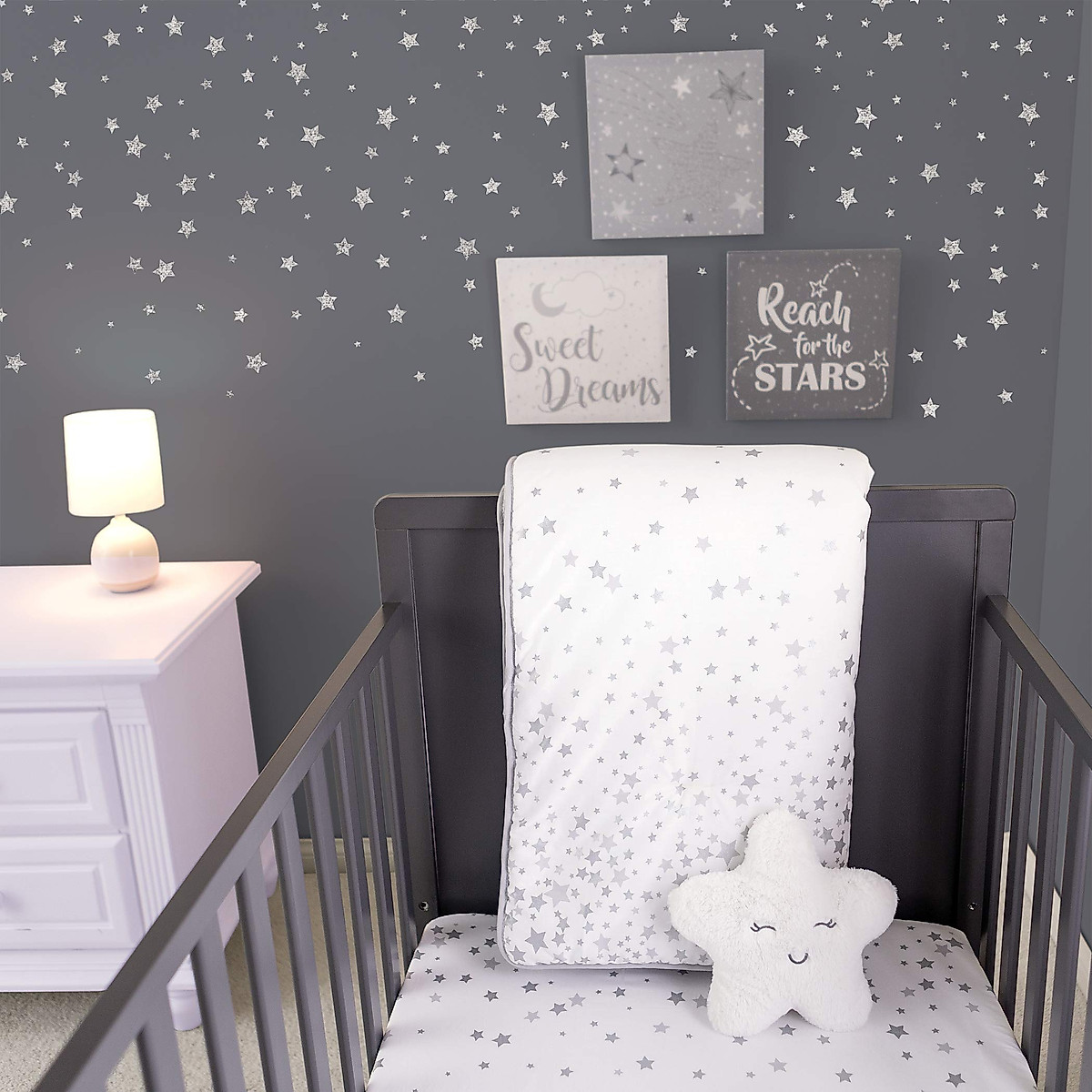 Trend Lab Sprinkle Stars 3 Piece Crib Bedding Set, Gender-Neutral Color Palette, Includes Quilt, Fitted Crib Sheet and Skirt