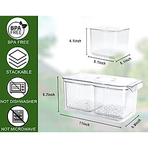 REFSAVER Fridge Storage Containers Produce Saver Stackable Refrigerator Organizer Bins with Removable Drain Tray Fridge Organizer for Fruits and Vegetables 3 Pack