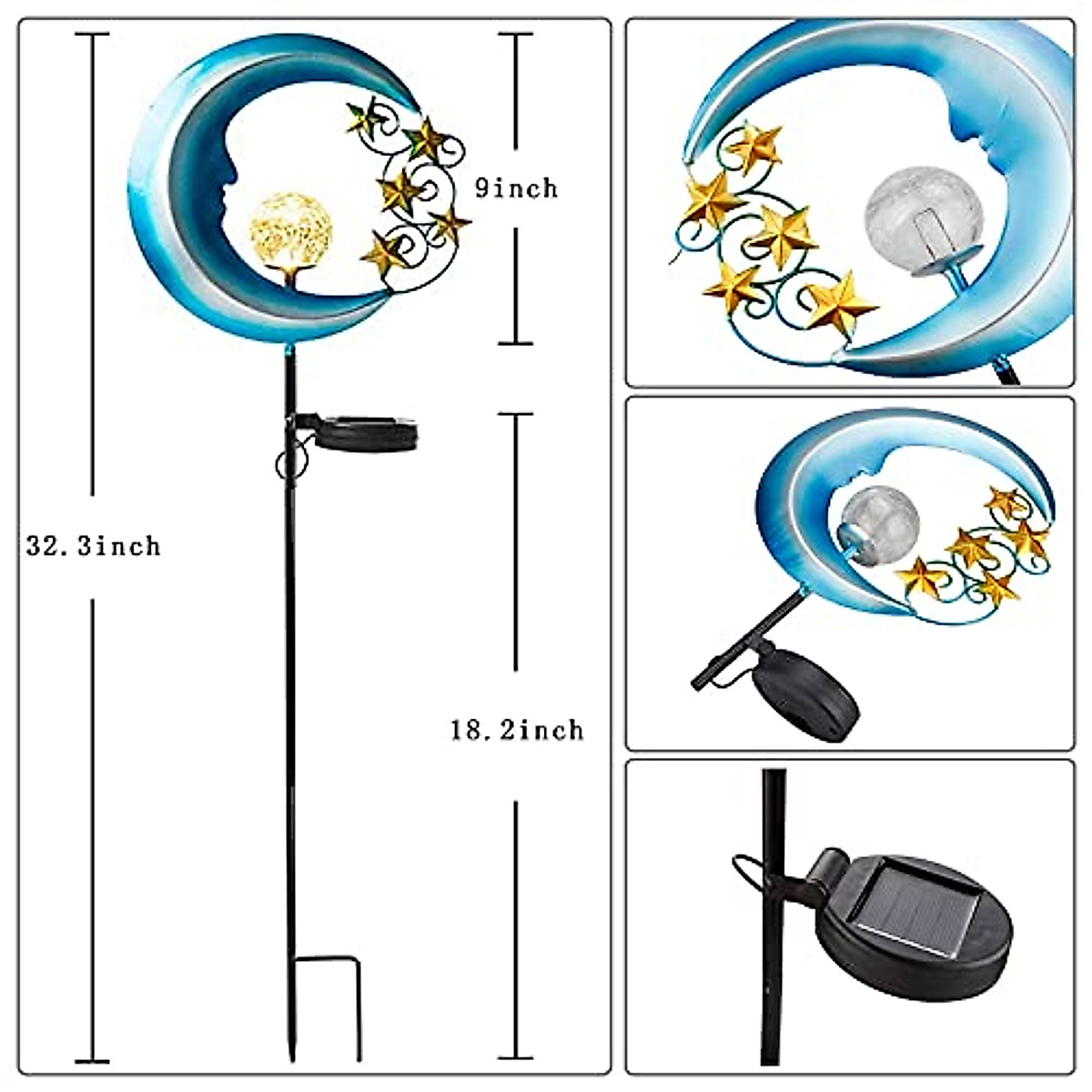 JTao-tec Solar Lights Outdoor Garden Moon Solar Garden Lights Decorative Glass Globe Led Waterproof for Walkway,Yard,Lawn,Patio Decor