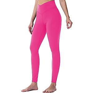 Sunzel Workout Leggings for Women, Squat Proof High Waisted Yoga Pants 4 Way Stretch, Buttery Soft V Cross Waist - 28" Hot Pink Medium