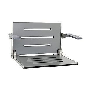 Seachrome Silhouette Comfort Folding Shower Bench Seat with Arms, Grey Seat with Silver Frame (SHAFAR-185155-PGS-S-SL-Sl)