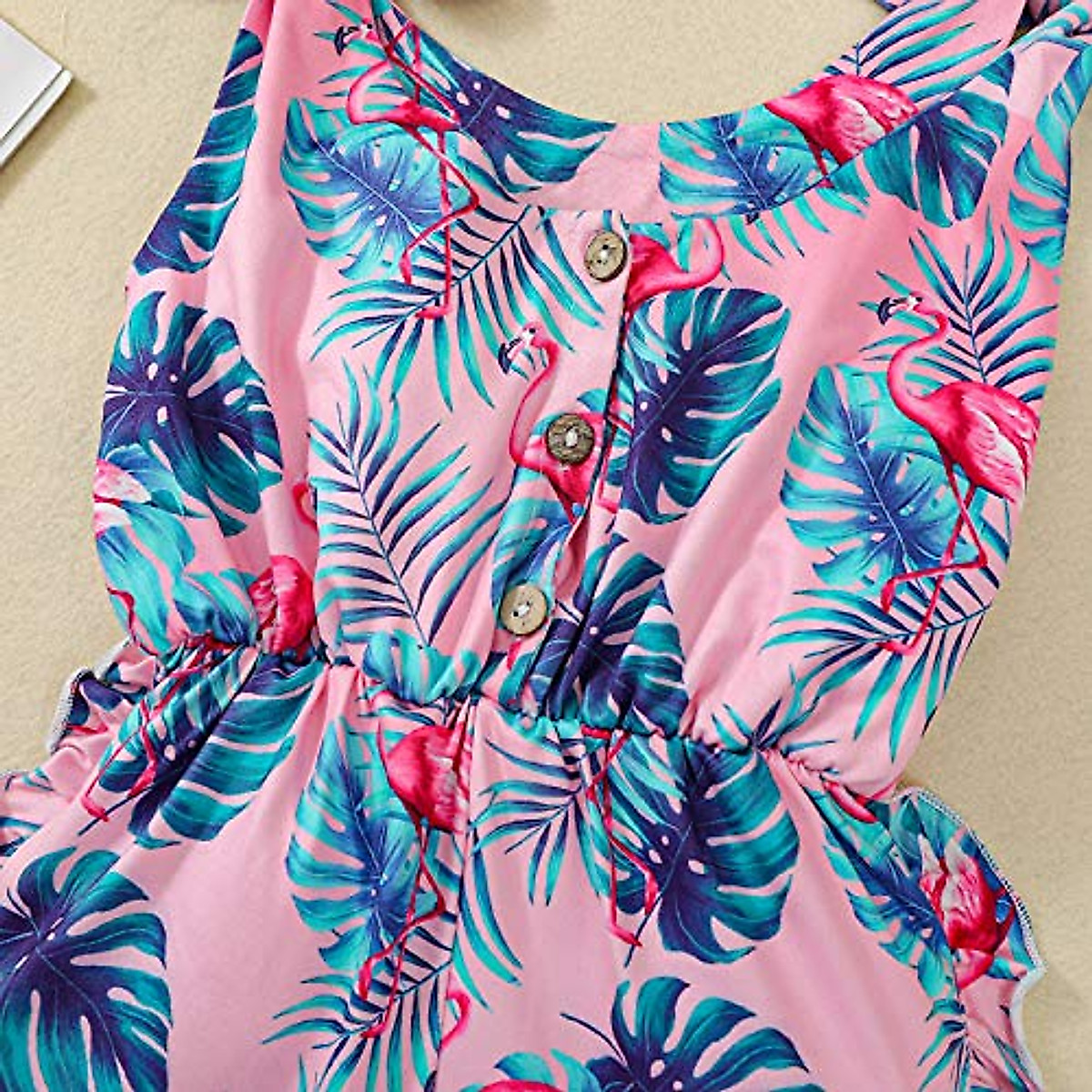 Thorn Tree Girl's Sleeveless Jumpsuit Bowknot Strap Button Closure Romper Toddler Girls Clothes