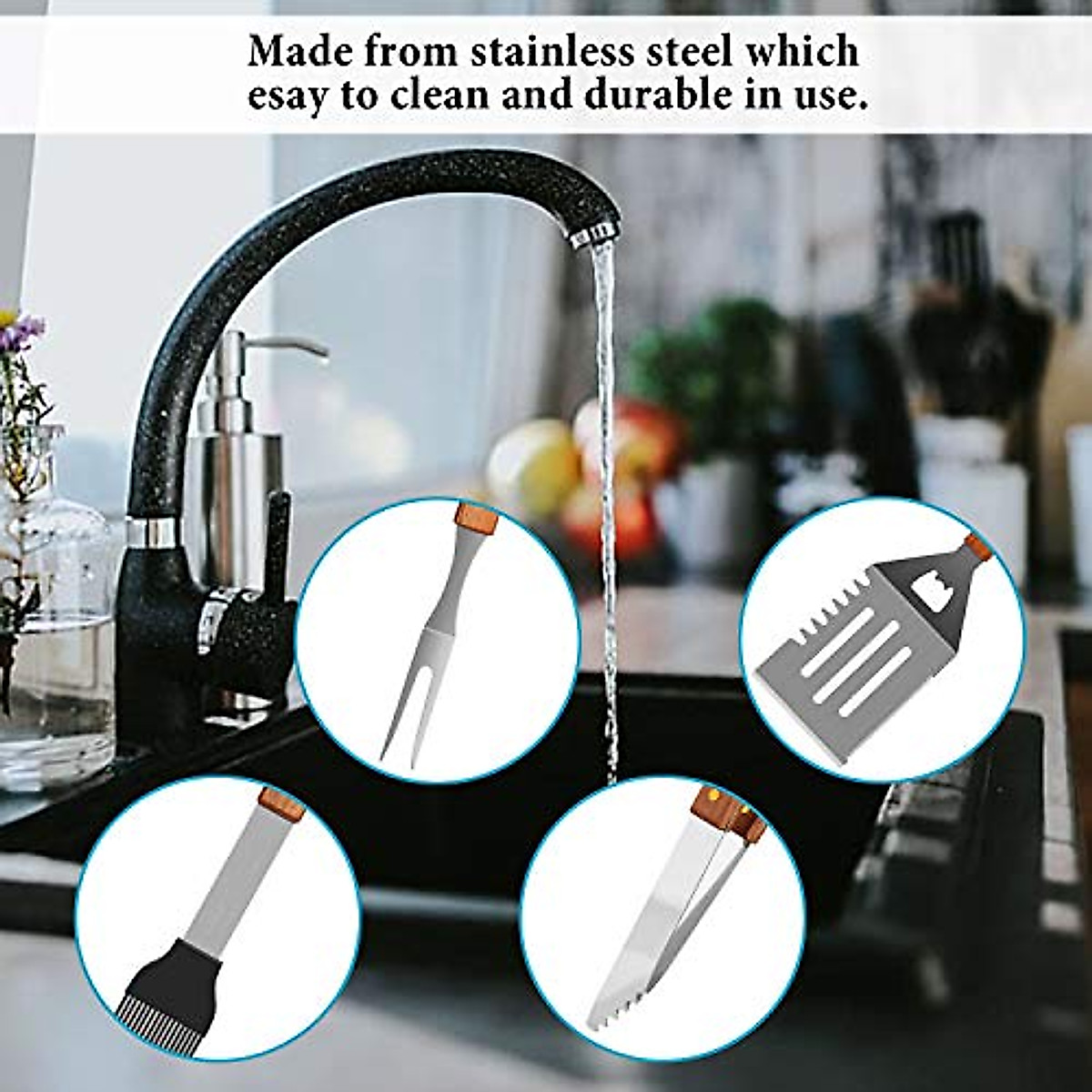 IMAGE Wooded BBQ Accessories and BBQ Grill Mat Set of 3