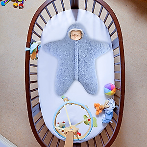 Unisex Baby Wearable Sleeping Bag Cashmere Cotton Starfish Fleece Newborn Wrap Blanket Sack Dibiao Breathable Bag Sleeper for 0-6 Months Baby Boys Girls (vlight Blue)